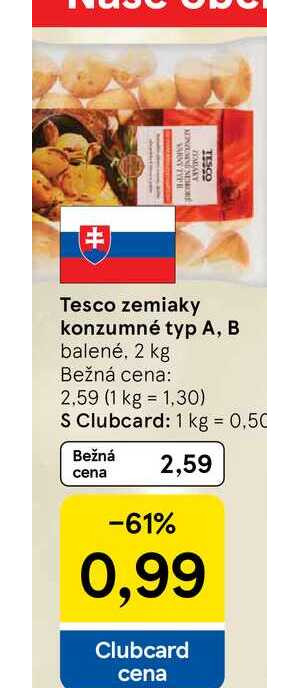 Tesco zemiaky konzumné typ A, B balené 2 kg v akcii | Zlacnene.sk