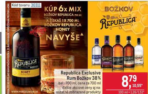 Republica Exclusive Rum Božkov 38% bal: 700 m v akcii | Zlacnene.sk